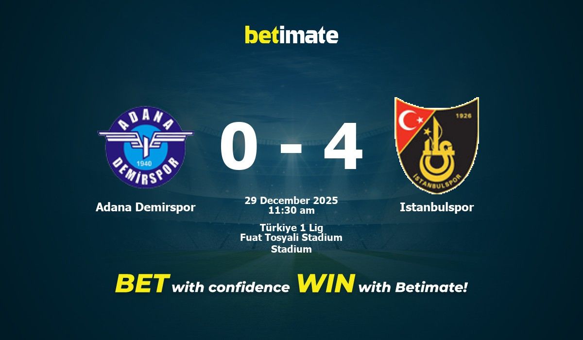 Adana Demirspor vs Istanbulspor Prediction, Odds & Betting Tips 12/29/2025