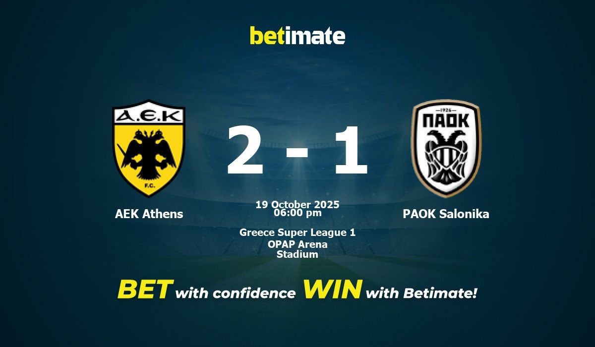 AEK Athens vs PAOK Salonika Prediction, Odds & Betting Tips 10/19/2025
