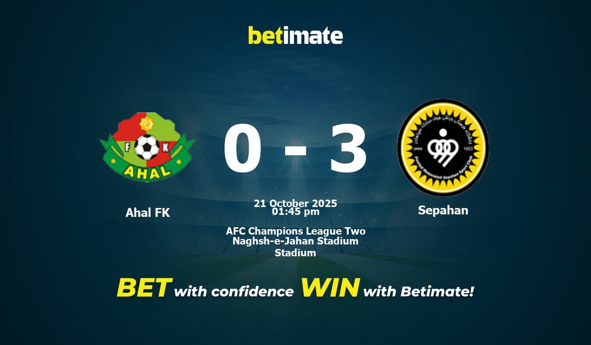 Ahal FK vs Sepahan Prediction, Odds & Betting Tips 10/21/2025