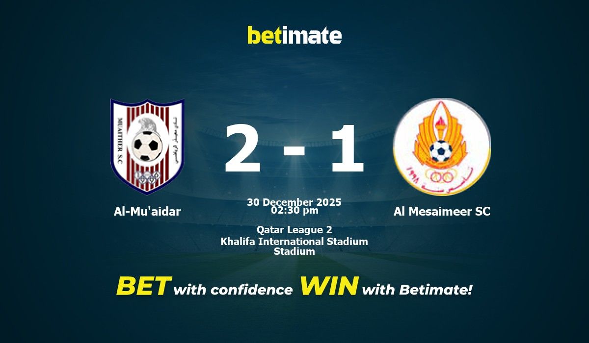 Al-Mu'aidar vs Al Mesaimeer SC Prediction, Odds & Betting Tips 12/30/2025