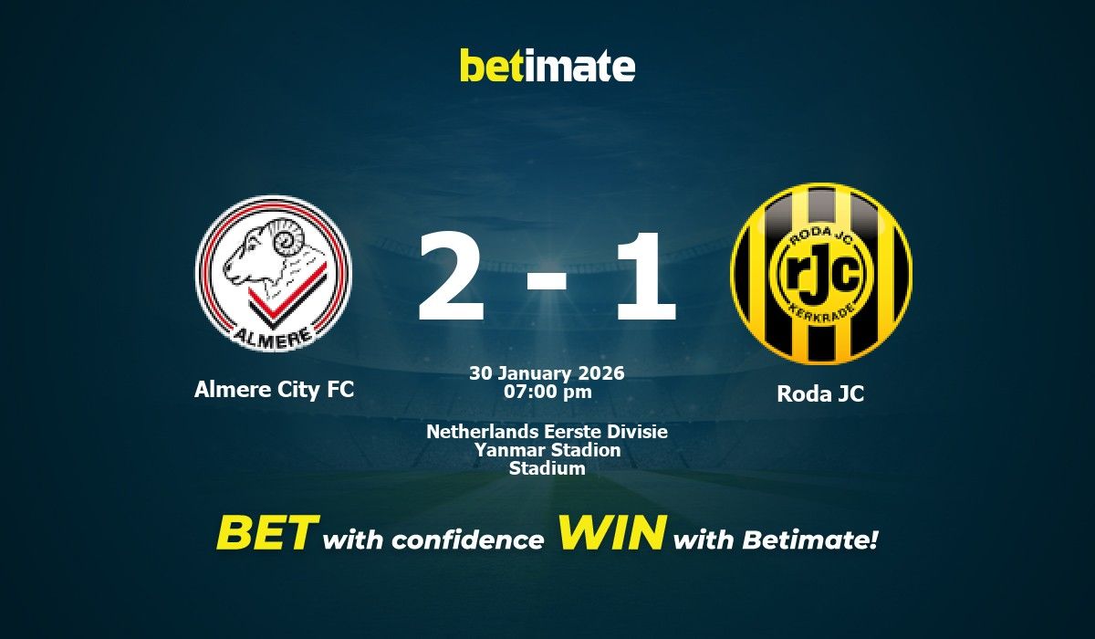Almere City FC vs Roda JC Prediction, Odds & Betting Tips 01/30/2026