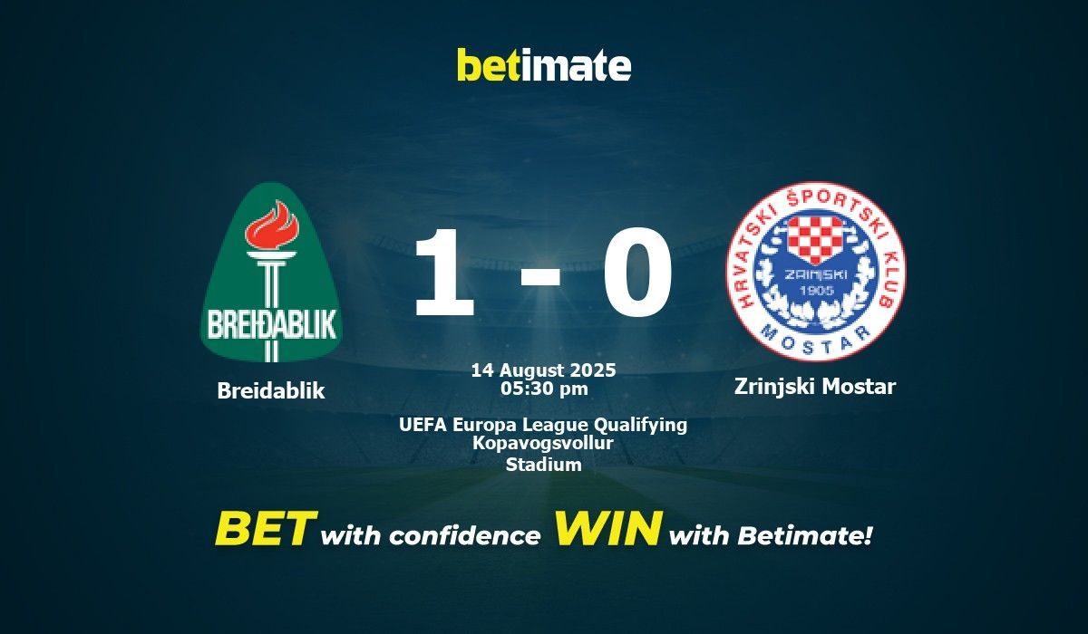 Breidablik vs Zrinjski Mostar Prediction, Odds & Betting Tips 08/14/2025