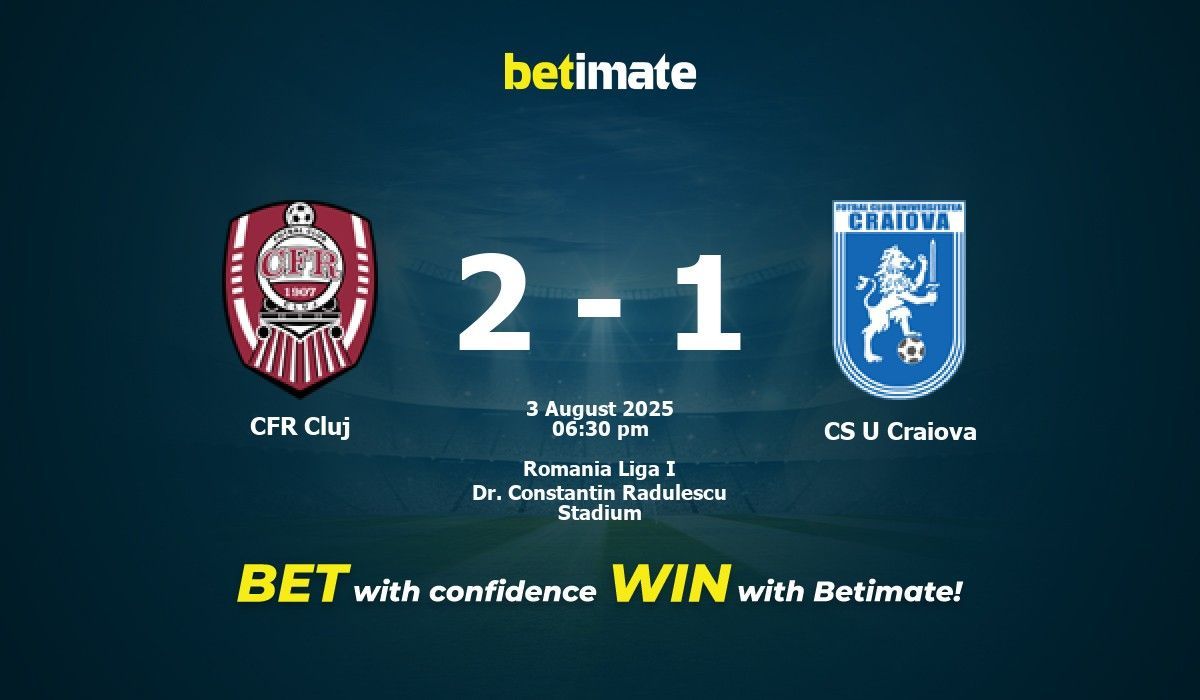 CFR Cluj vs CS U Craiova Prediction, Odds & Betting Tips 08/03/2025