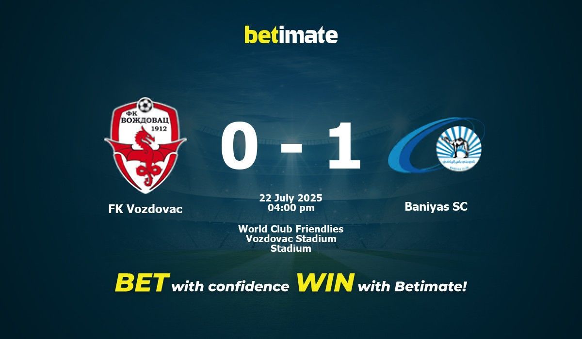 FK Vozdovac vs Baniyas SC Prediction, Odds & Betting Tips 07/22/2025