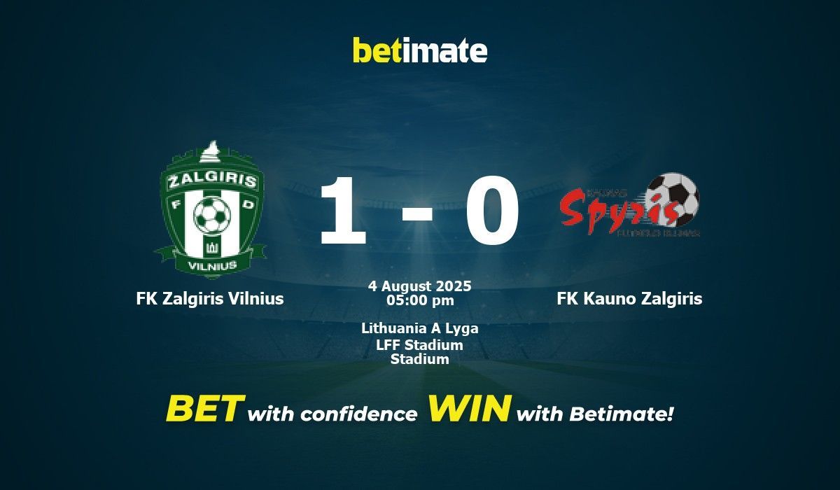 FK Zalgiris Vilnius vs FK Kauno Zalgiris Prediction, Odds & Betting ...