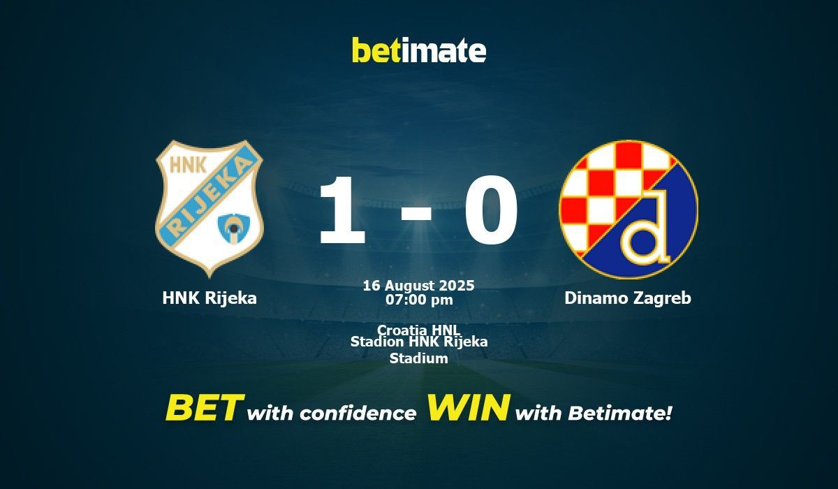 HNK Rijeka vs Dinamo Zagreb Prediction, Odds & Betting Tips 08/16/2025