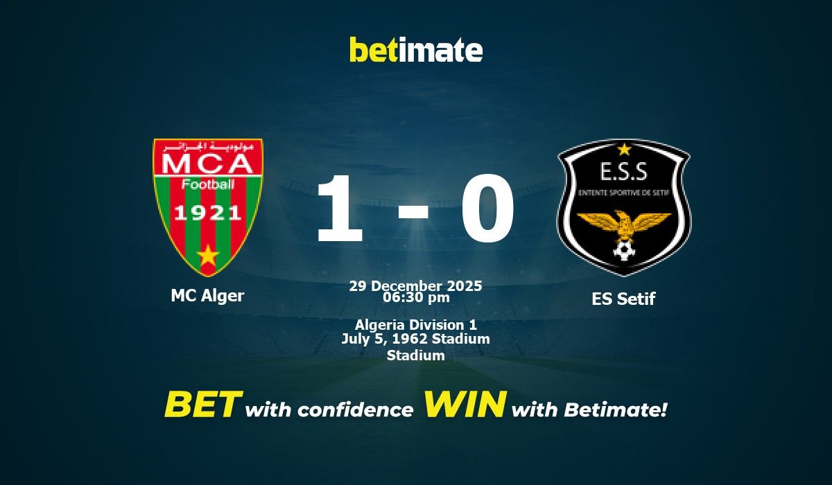 MC Alger vs ES Setif Prediction, Odds & Betting Tips 12/29/2025