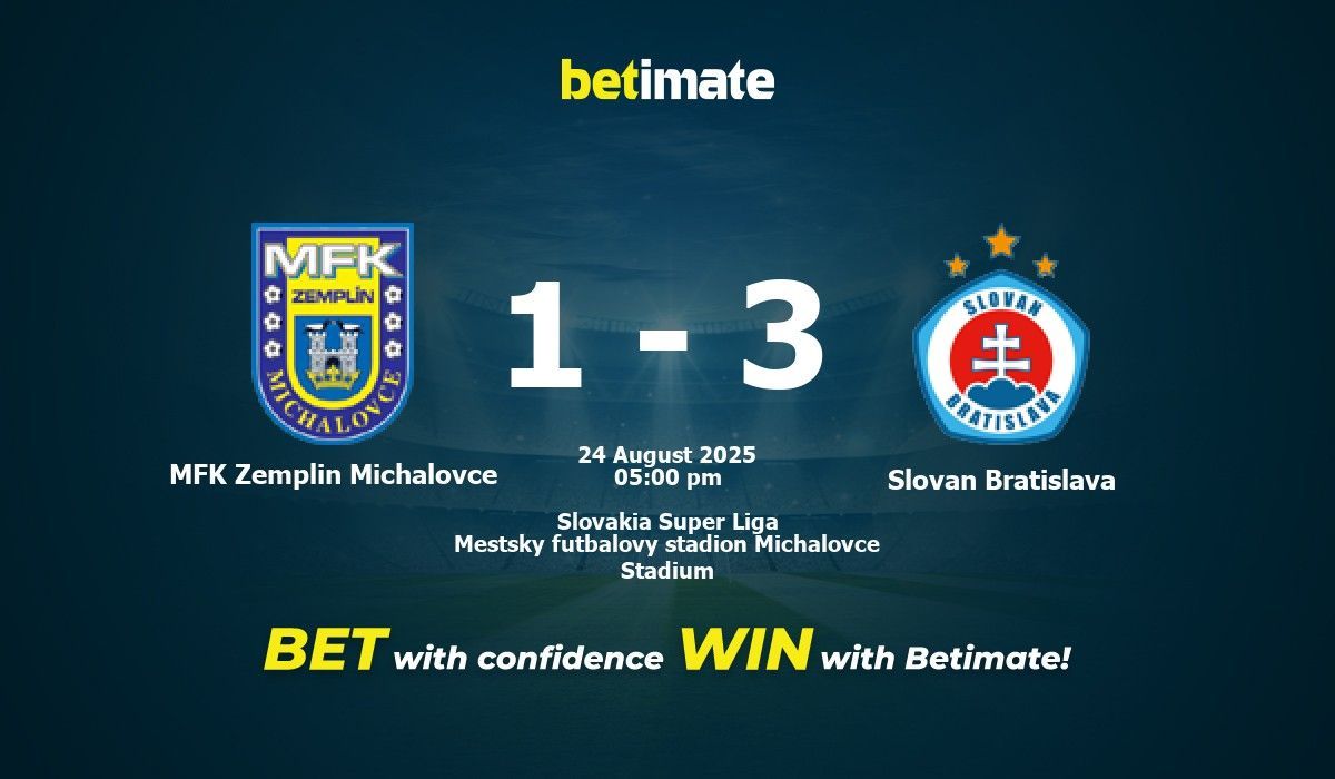 MFK Zemplin Michalovce vs Slovan Bratislava Prediction, Odds & Betting Tips 08/24/2025