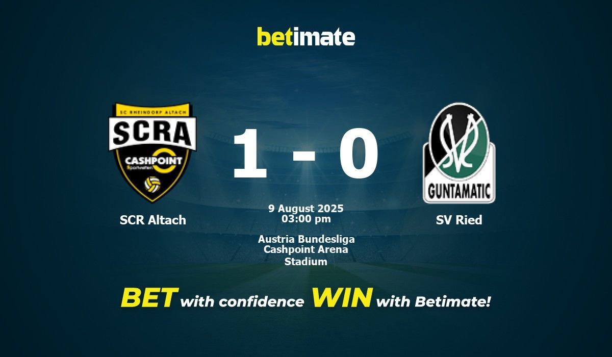 SCR Altach vs SV Ried Prediction, Odds & Betting Tips 08/09/2025
