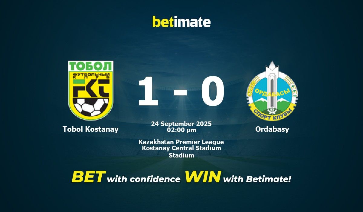Tobol Kostanay vs Ordabasy Prediction, Odds & Betting Tips 09/24/2025