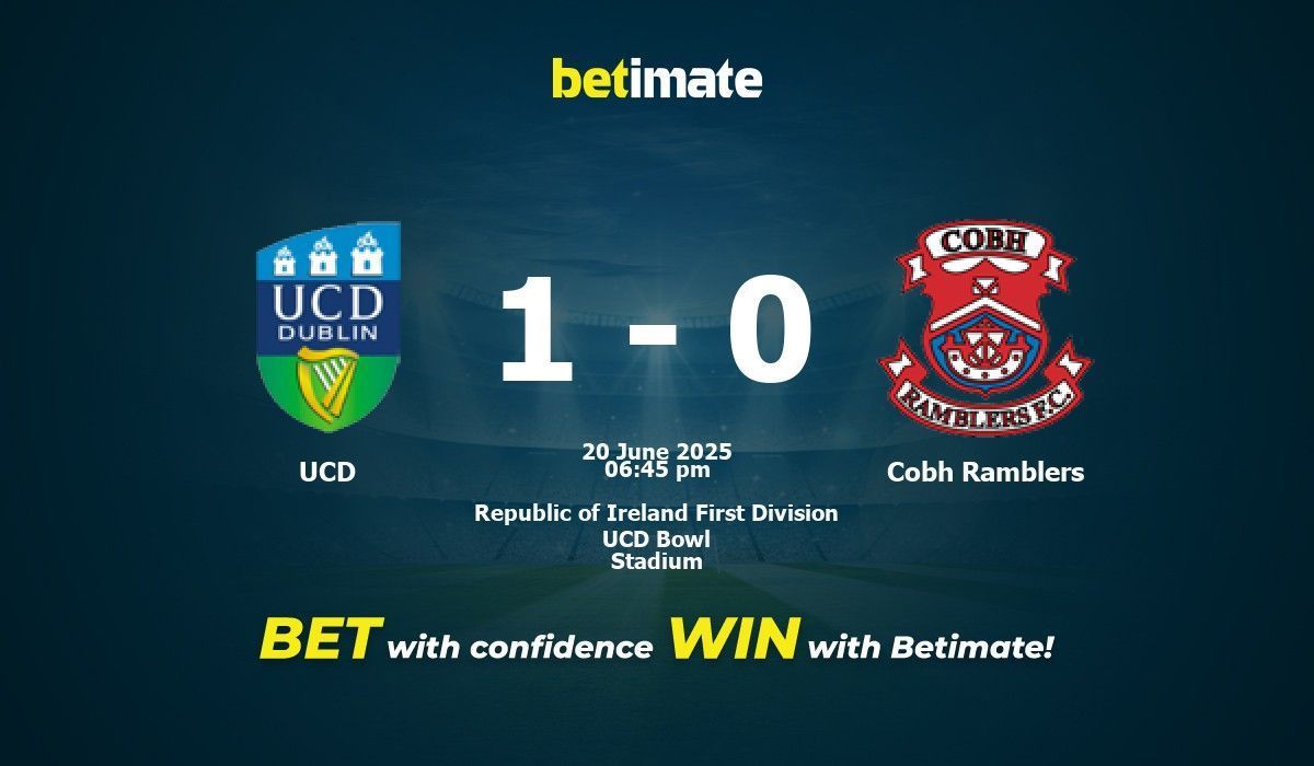 UCD vs Cobh Ramblers Prediction, Odds & Betting Tips 06/20/2025