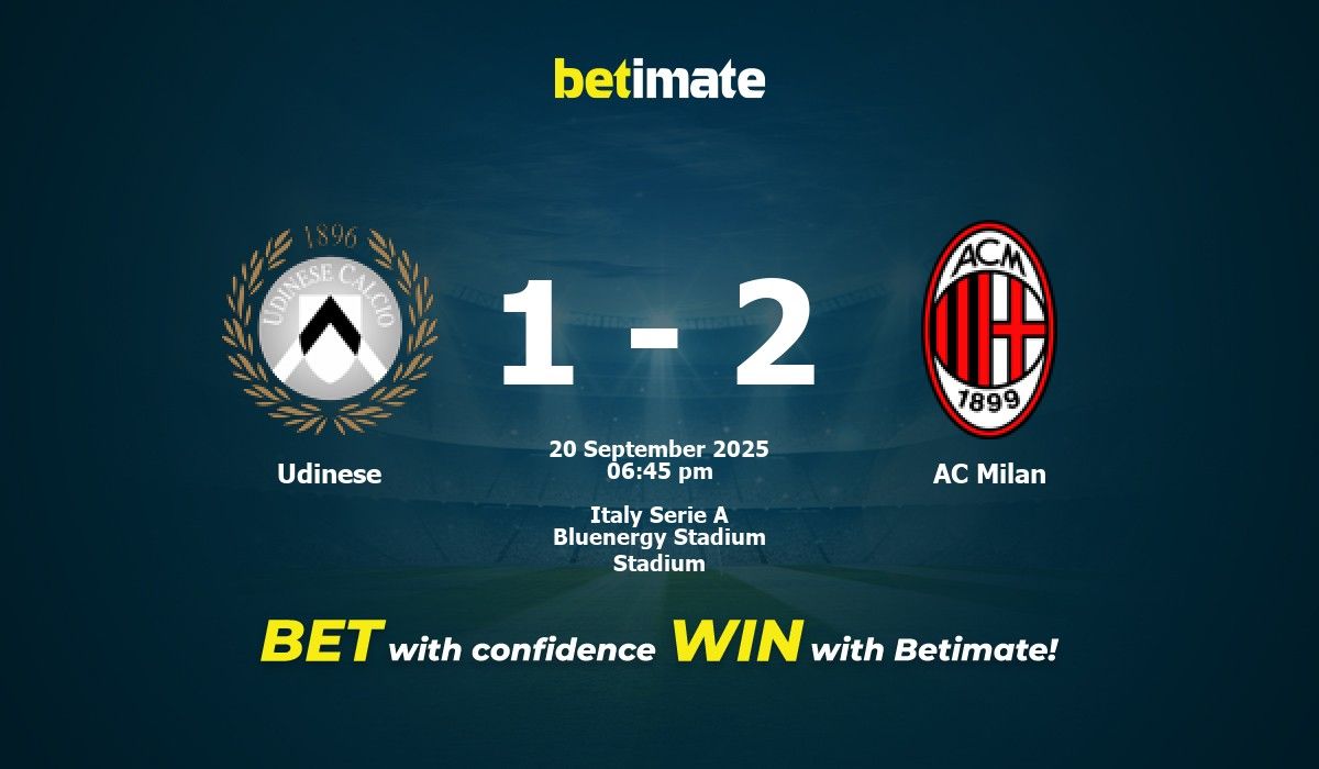 Udinese vs AC Milan Prediction, Odds & Betting Tips 09/20/2025