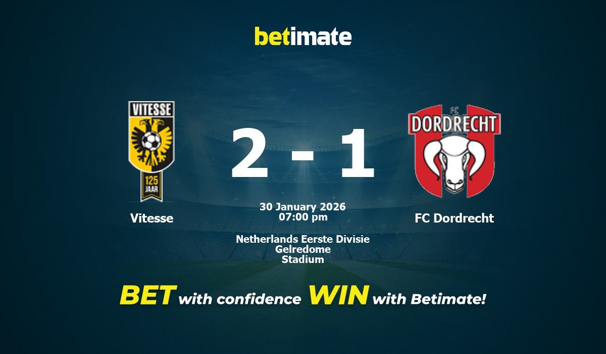 Vitesse vs FC Dordrecht Prediction, Odds & Betting Tips 01/30/2026