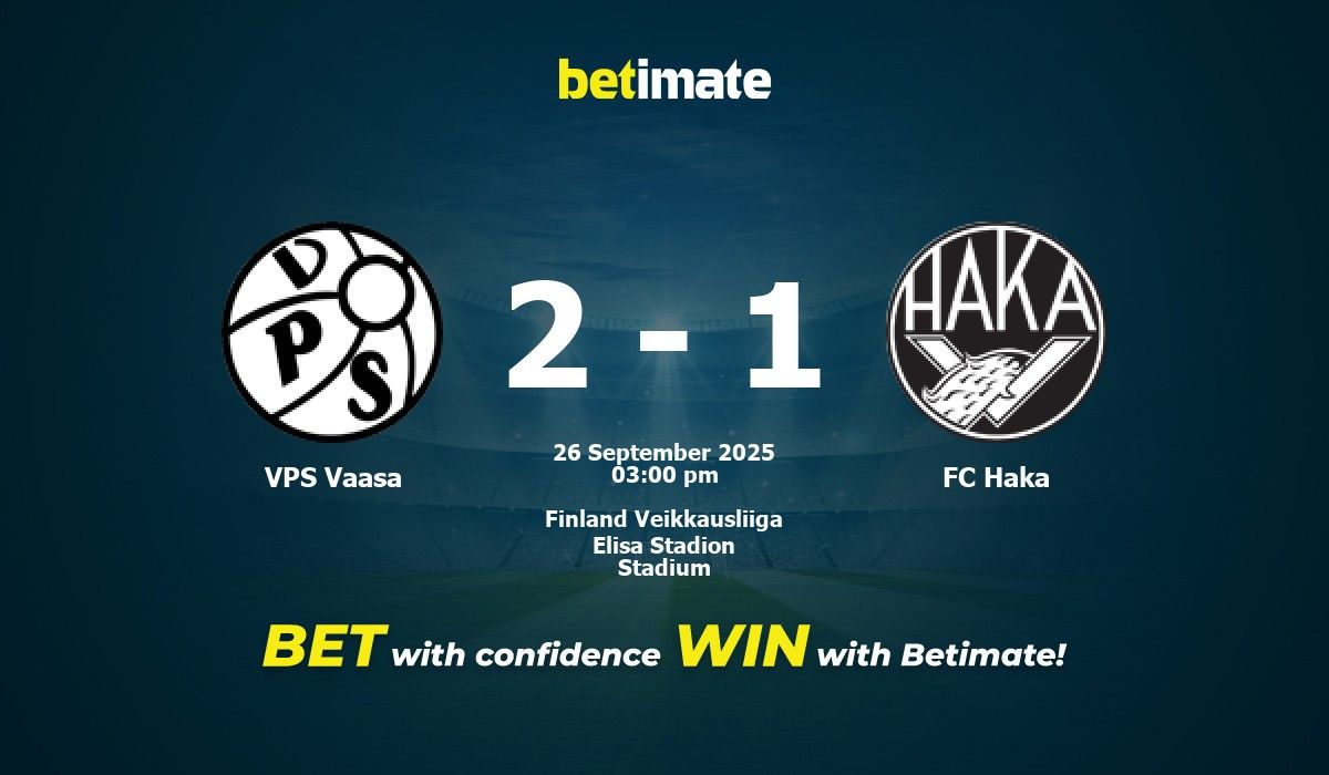 VPS Vaasa vs FC Haka Prediction, Odds & Betting Tips 09/26/2025