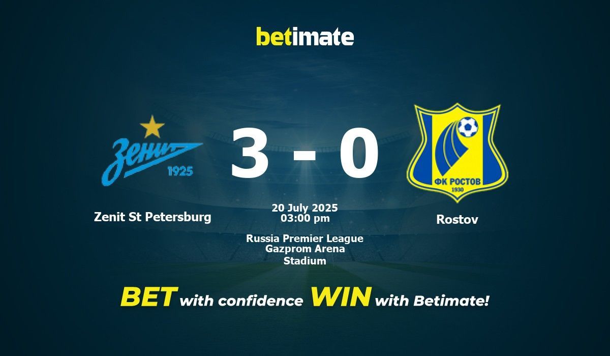 Zenit St Petersburg vs Rostov Prediction, Odds & Betting Tips 07/20/2025