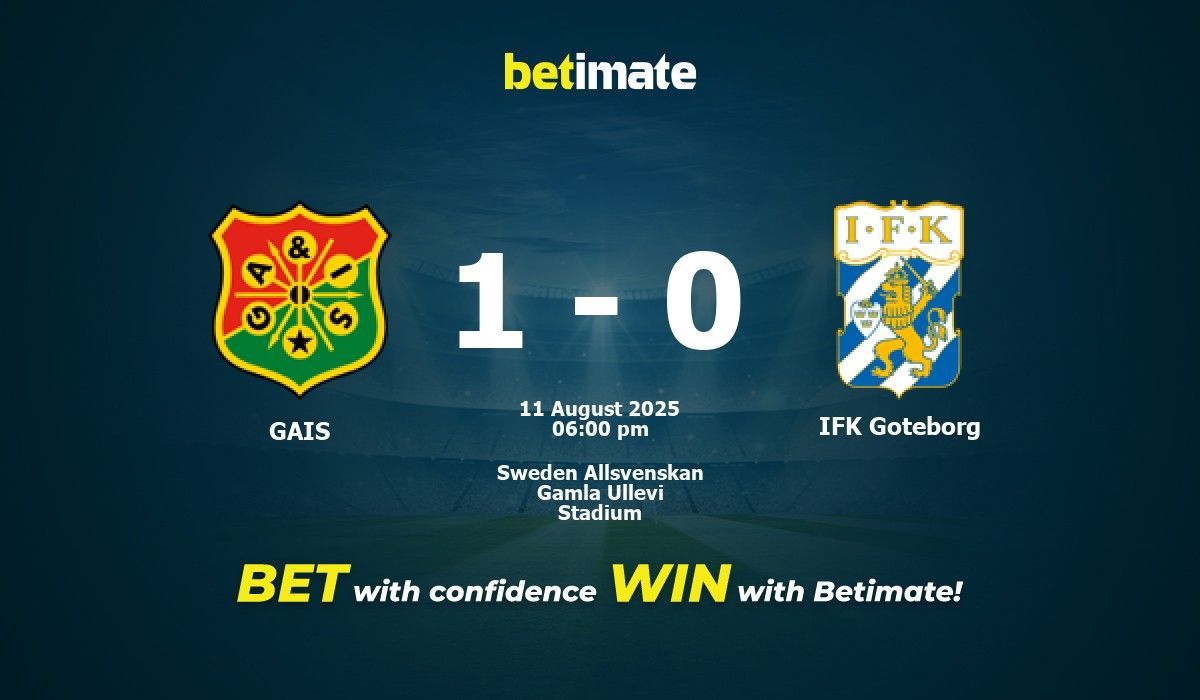 Pronóstico, cuotas y pronósticos de apuestas para el GAIS vs. IFK Göteborg (11/08/2025)