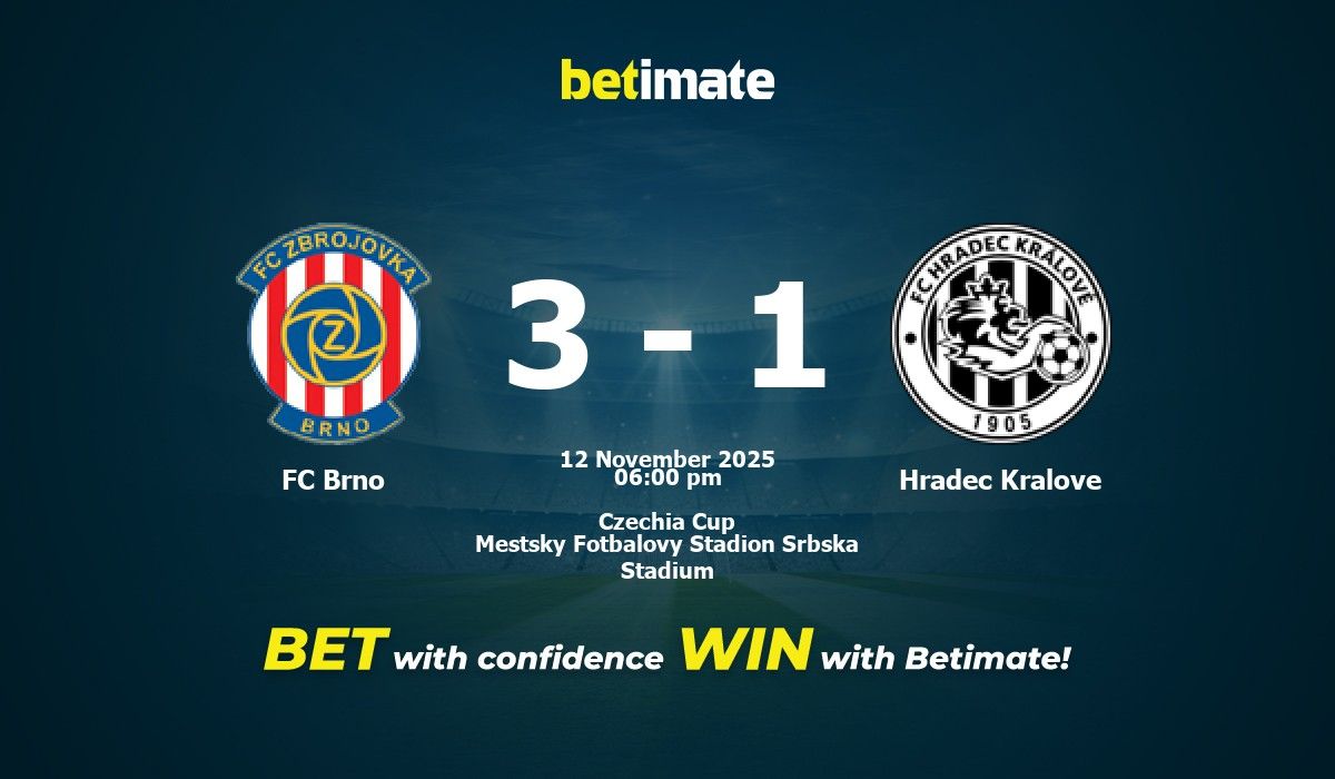 FC Brno vs Hradec Kralove Prédiction, cotes et conseils de paris 12/11/2025