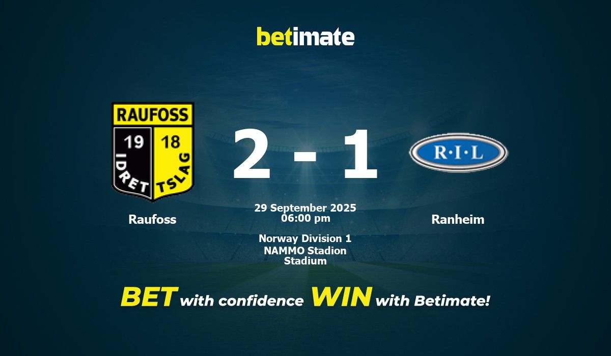 Raufoss vs Ranheim Prédiction, cotes et conseils de paris 29/09/2025