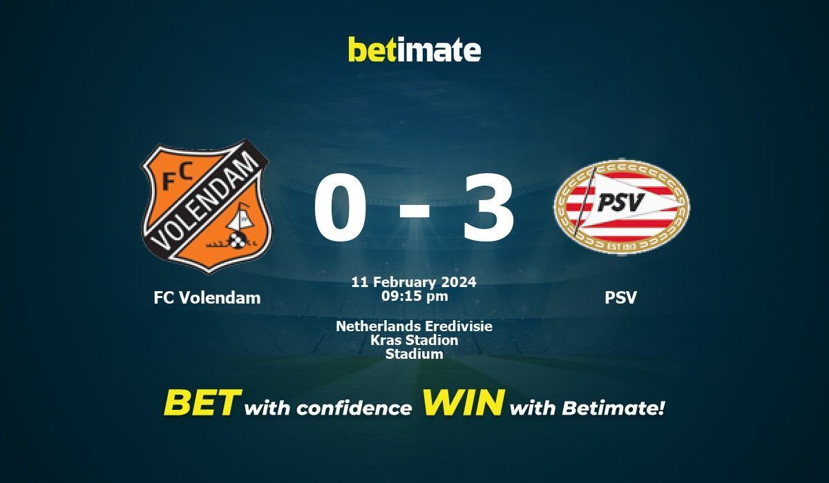 Prediksi FC Volendam vs PSV, Peluang & Tips Taruhan 02/11/2024